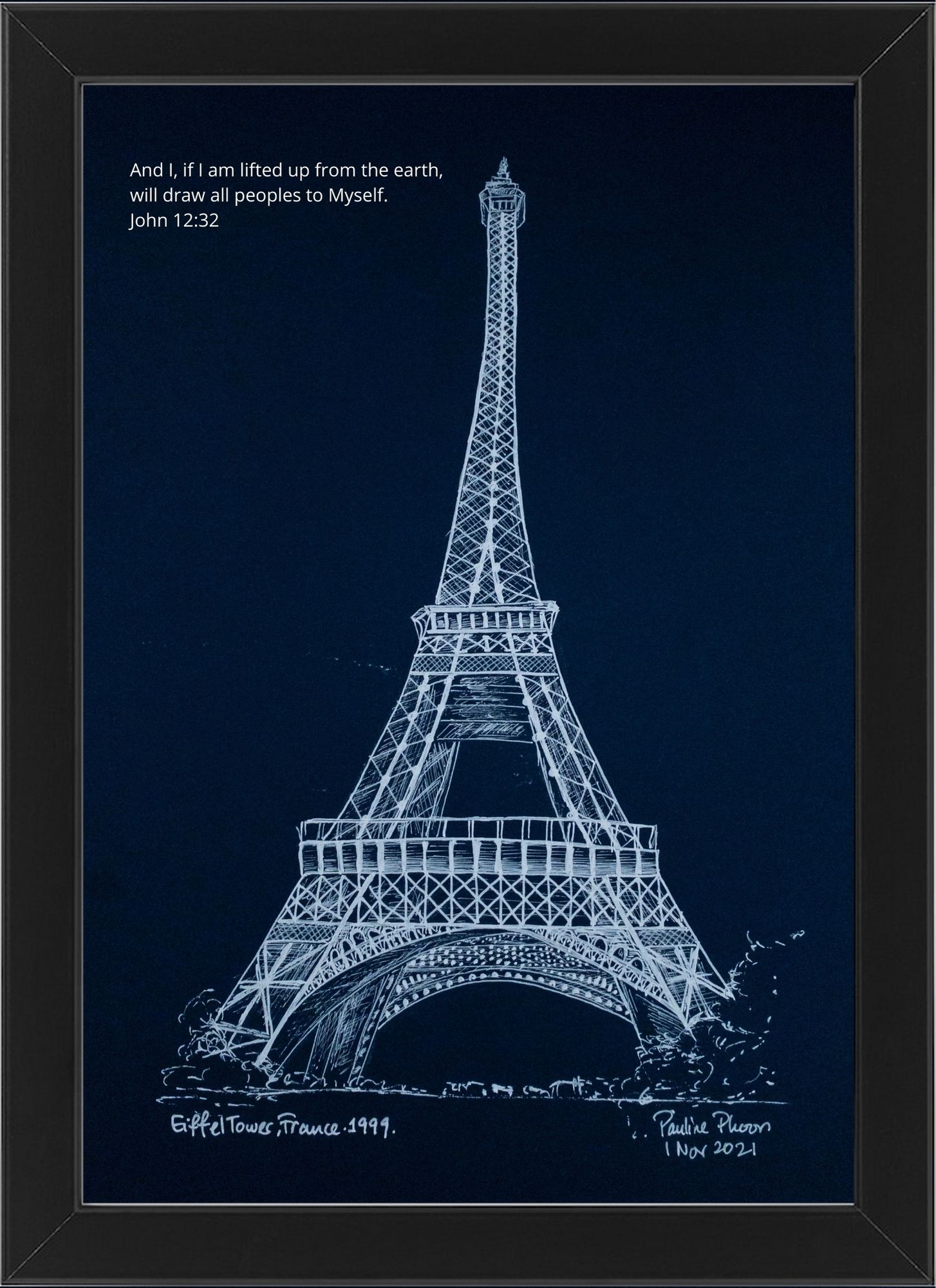 Eiffel Tower at Night Art Print in A4 Frame (English) - pHoOnIeS Space